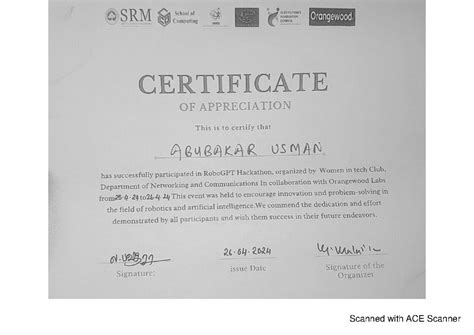 Hackthon Certificate Artificial Intelligence Scanned With Ace Scanner Studocu