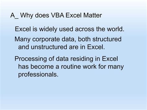 Introduction To Excel VBA Macros PPT
