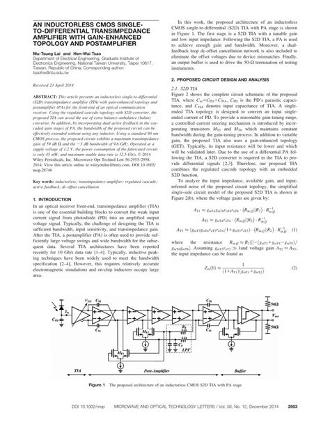 Pdf An Inductorless Cmos Single To Differential Transimpedance Amplifier With Gain Enhanced