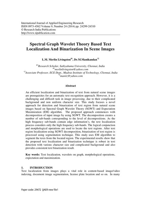 Pdf Spectral Graph Wavelet Theory Based Text Localization And