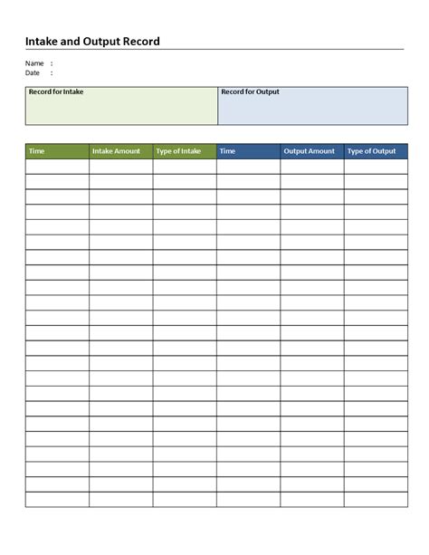 Free Printable Intake And Output Chart