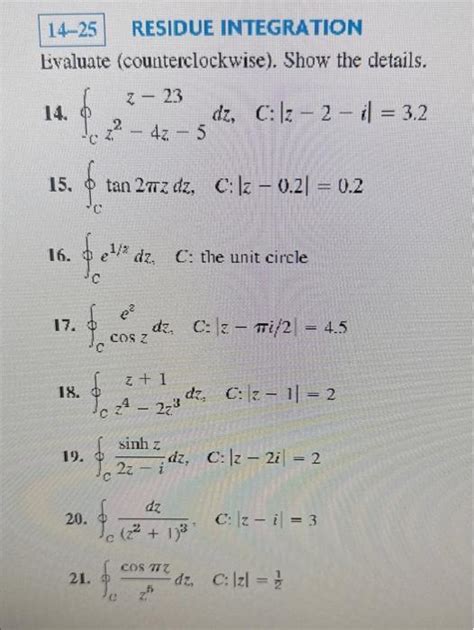 Residue Integration Evaluate Counterclockwise Show
