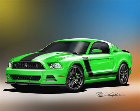 2013 2014 Mustang Boss 302 Art Print Vintage Car Poster 5 10 Colors