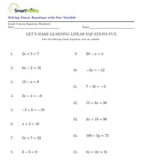 Solving Linear Equations With One Variable Smartmathz