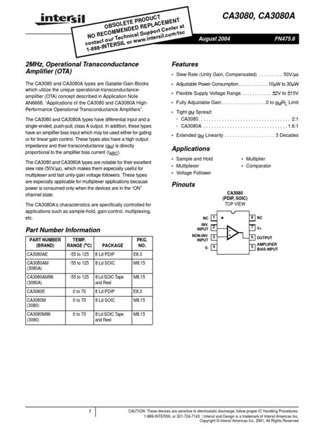 Ca3080 Pdf Amplifier Computer Engineering
