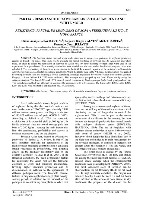 PDF Partial Resistance Of Soybean Lines To Asian Rust And White Mold