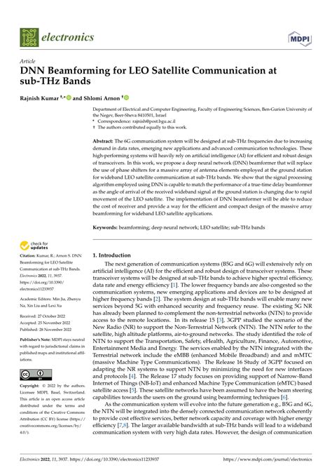Pdf Dnn Beamforming For Leo Satellite Communication At Sub Thz Bands