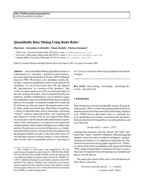 Pdf Quantifiable Data Mining Using Ratio Rules