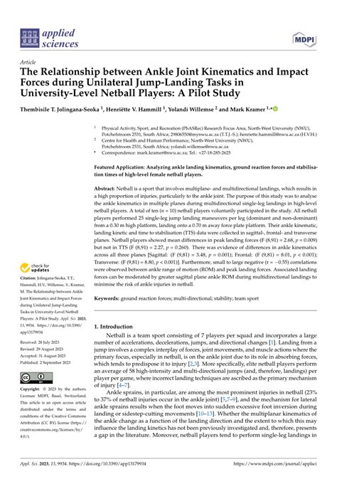 Pdf The Relationship Between Ankle Joint Kinematics And Impact Forces