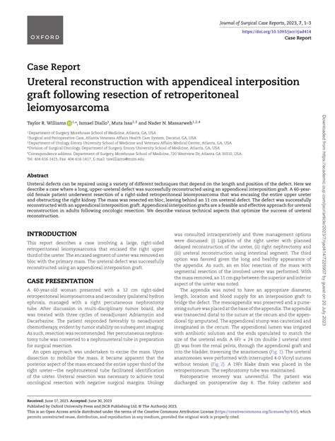 Pdf Ureteral Reconstruction With Appendiceal Interposition Graft Following Resection Of