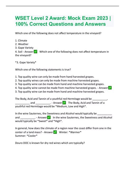 Wset Level 2 Award Mock Exam 2023 100 Correct Questions And Answers Wset Stuvia Us