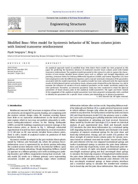 Pdf Modified Boucwen Model For Hysteresis Behavior Of Rc Beamcolumn Joints With Limited