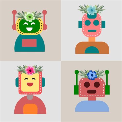 Premium Vector A Colorful Futuristic Robot Avatar Vector Set With Happy Face