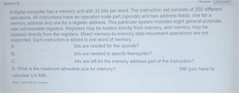 Solved 10 Points Save Answer Question 22 A Digital Computer