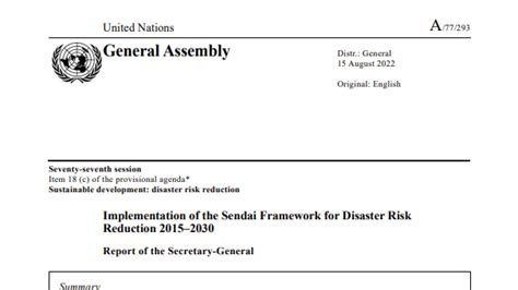 Report Of The Secretary General On The Implementation Of The Sendai Framework For Disaster Risk