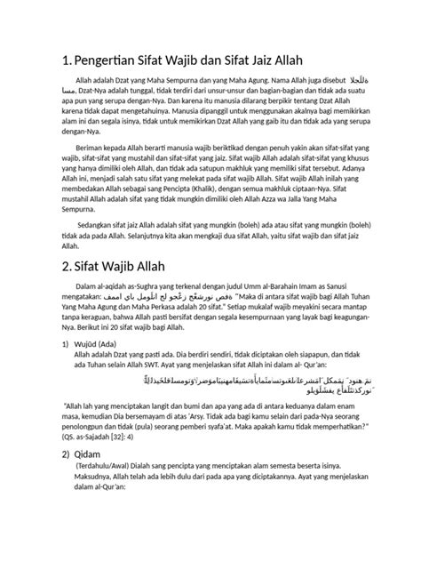 Pengertian Sifat Wajib Dan Sifat Jaiz Allah Pdf
