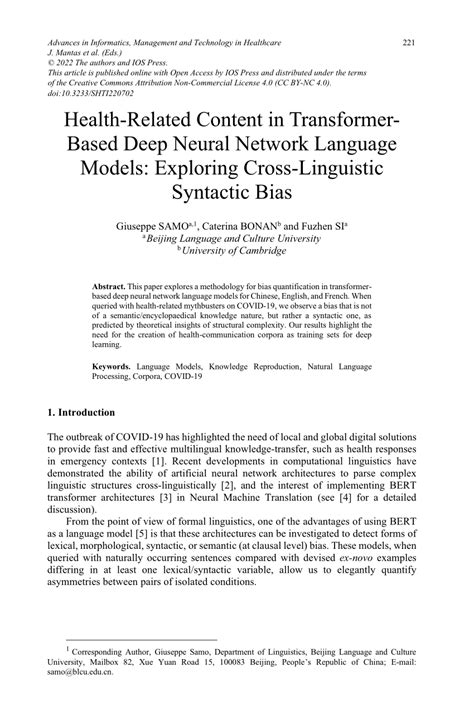 Pdf Health Related Content In Transformer Based Deep Neural Network Language Models Exploring