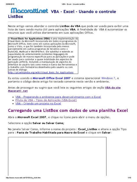 Como Preencher Um Controle Listbox Em Vba Com Dados De Uma Planilha