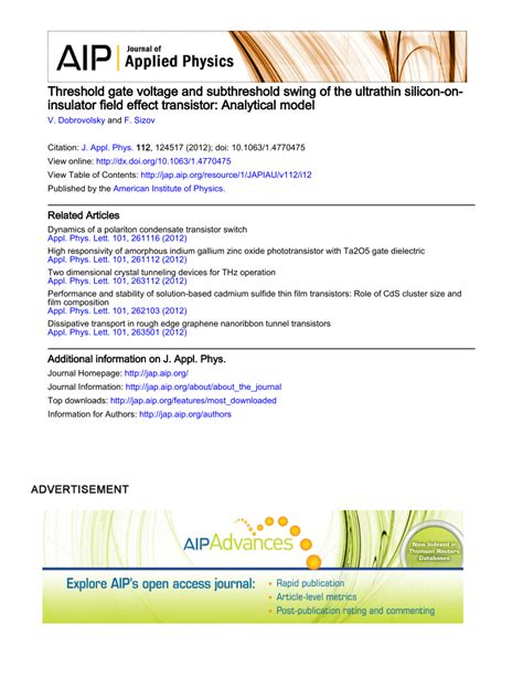 Pdf Threshold Gate Voltage And Subthreshold Swing Of The Ultrathin Silicon On Insulator Field