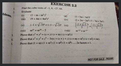 exercise 2 21 find the cube roots of −1 8 −27 64 2 evaluate i 1−ω−