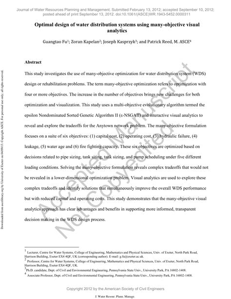 Pdf Optimal Design Of Water Distribution Systems Using Many Objective