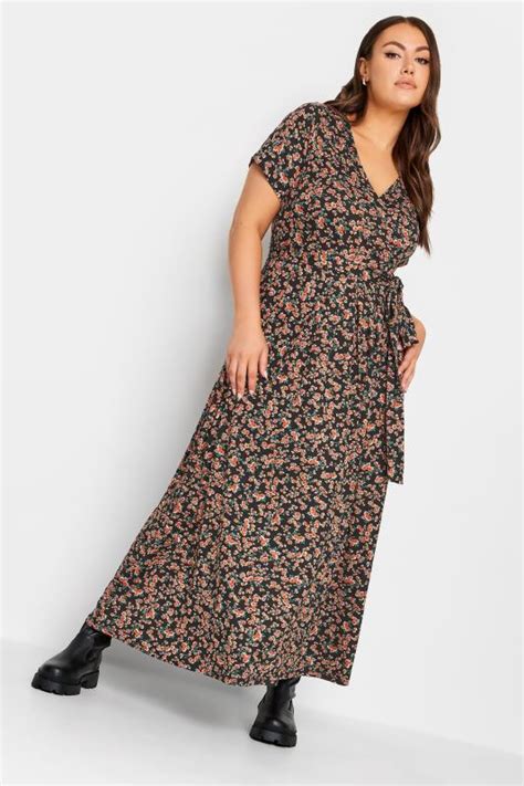 Yours Plus Size Black Ditsy Floral Print Wrap Maxi Dress Yours Clothing