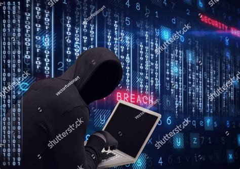Composition Of Binary Coding And Cyber Crime Warning Text Over Hacker In Hood Using Laptop