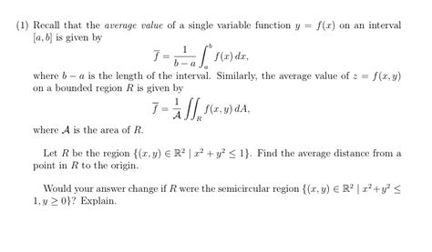 Solved Recall That The Average Value Of A Single Variable