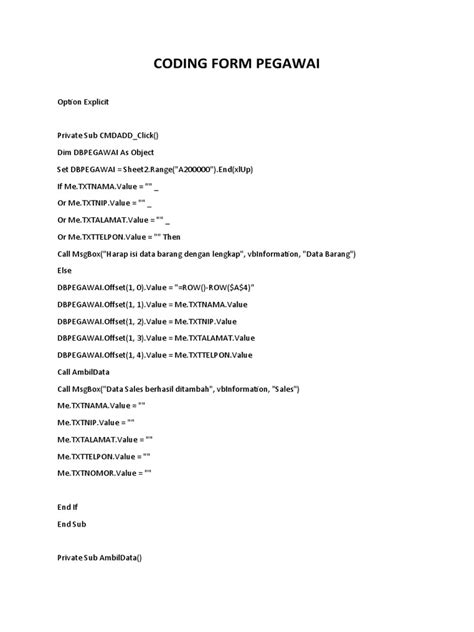 coding form pegawai pdf computing computer programming