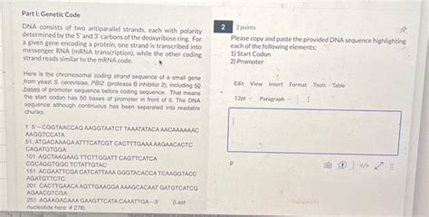 Solved Part I Genetic Code Dna Consists Of Two Antiparallel