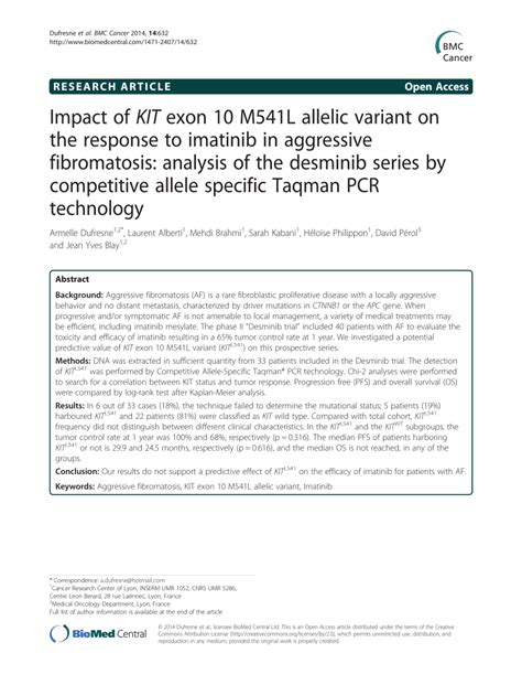 Pdf Impact Of Kit Exon 10 M541l Allelic Variant On The Response To