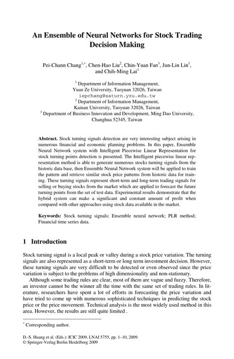Pdf An Ensemble Of Neural Networks For Stock Trading Decision Making