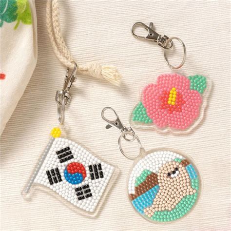아이월드 대한민국 보석 십자수 키링 만들기 재료 우리나라 열쇠 고리 세트 태극기 강치 무궁화 Diy 키트 단체 행사 완구