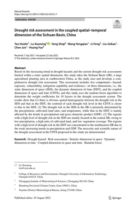 Pdf Drought Risk Assessment In The Coupled Spatialtemporal Dimension Of The Sichuan Basin China