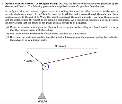 SOLVED Optimization In Nature A Hanging Pulley In The First Calculus Textbook Was