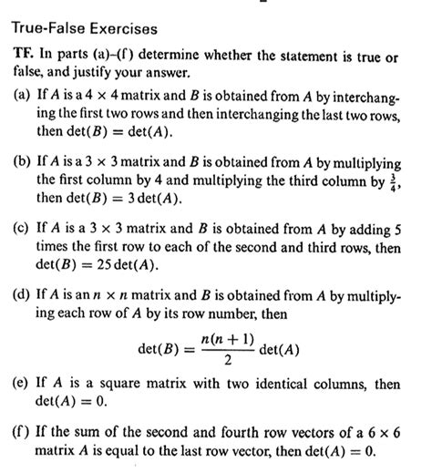 Solved True False Exercises Tf In Parts A F Determine