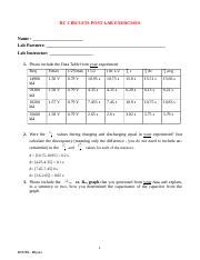 RC Circuits Post Lab Exercises Data Table Graph And Course Hero
