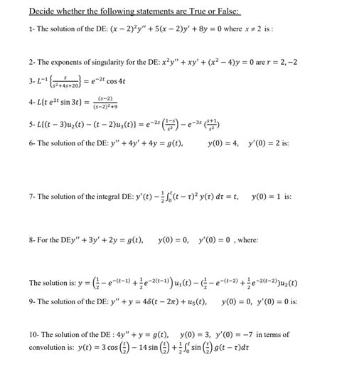 Solved Decide Whether The Following Statements Are True Or Chegg