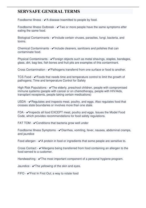 SERVSAFE GENERAL TERMS SERVSAFE Stuvia US