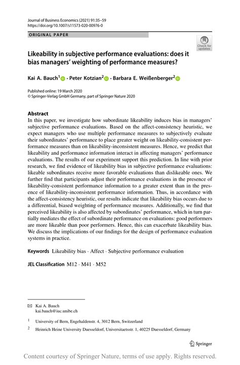 Likeability In Subjective Performance Evaluations Does It Bias