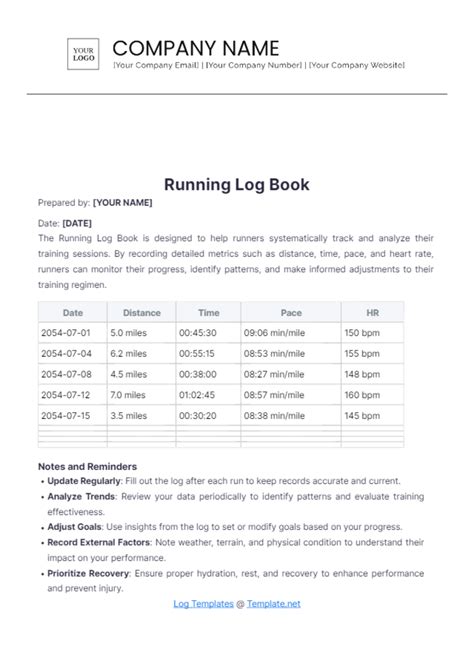 Free Running Log Book Template To Edit Online