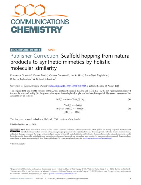 Pdf Publisher Correction Scaffold Hopping From Natural Products To Synthetic Mimetics By