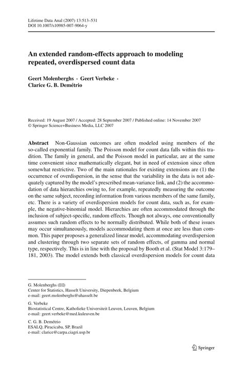 Pdf An Extended Random Effects Approach To Modeling Repeated Overdispersed Count Data