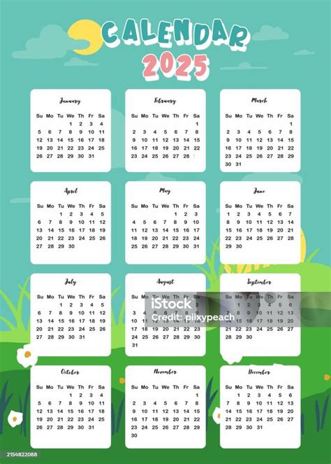 2025 년 테이블 연간 달력 주간은 수직 디지털 및 인쇄 가능한 A4 A5 크기에 사용하는 자연으로 일요일에 시작됩니다 10월에 대한 스톡 벡터 아트 및 기타 이미지