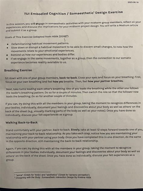 In Class Exercise Embodied Cognition Somaesthetic Design Human Centered Design By