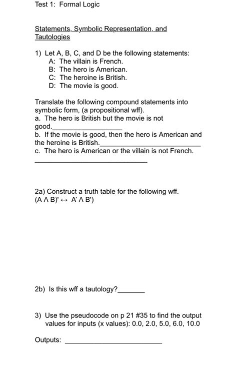 Solved Test 1 Formal Logic Statements Symbolic