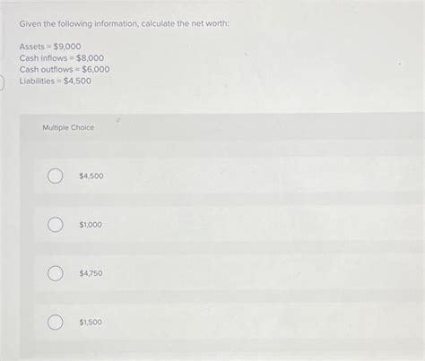 Given The Following Information Calculate The Net