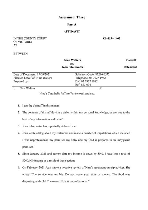 Affidavit Legal Writing And Drafting Assessment 3 Got A 9583