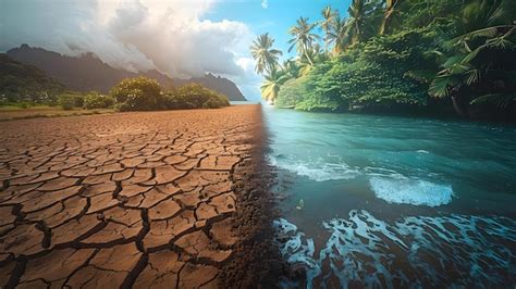 Premium Photo Image Split In Half Left Shows Dry Land Right Shows Lush Nature Concept Split