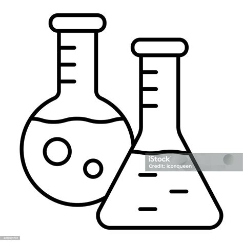 원형 및 원뿔 플라스크 얇은 선 아이콘 임상 연구 개념 벡터 그래픽입니다 흰색 배경에 실험실 테스트 유리 기호 스타일 모바일 또는 디자인 0명에 대한 스톡 벡터 아트 및